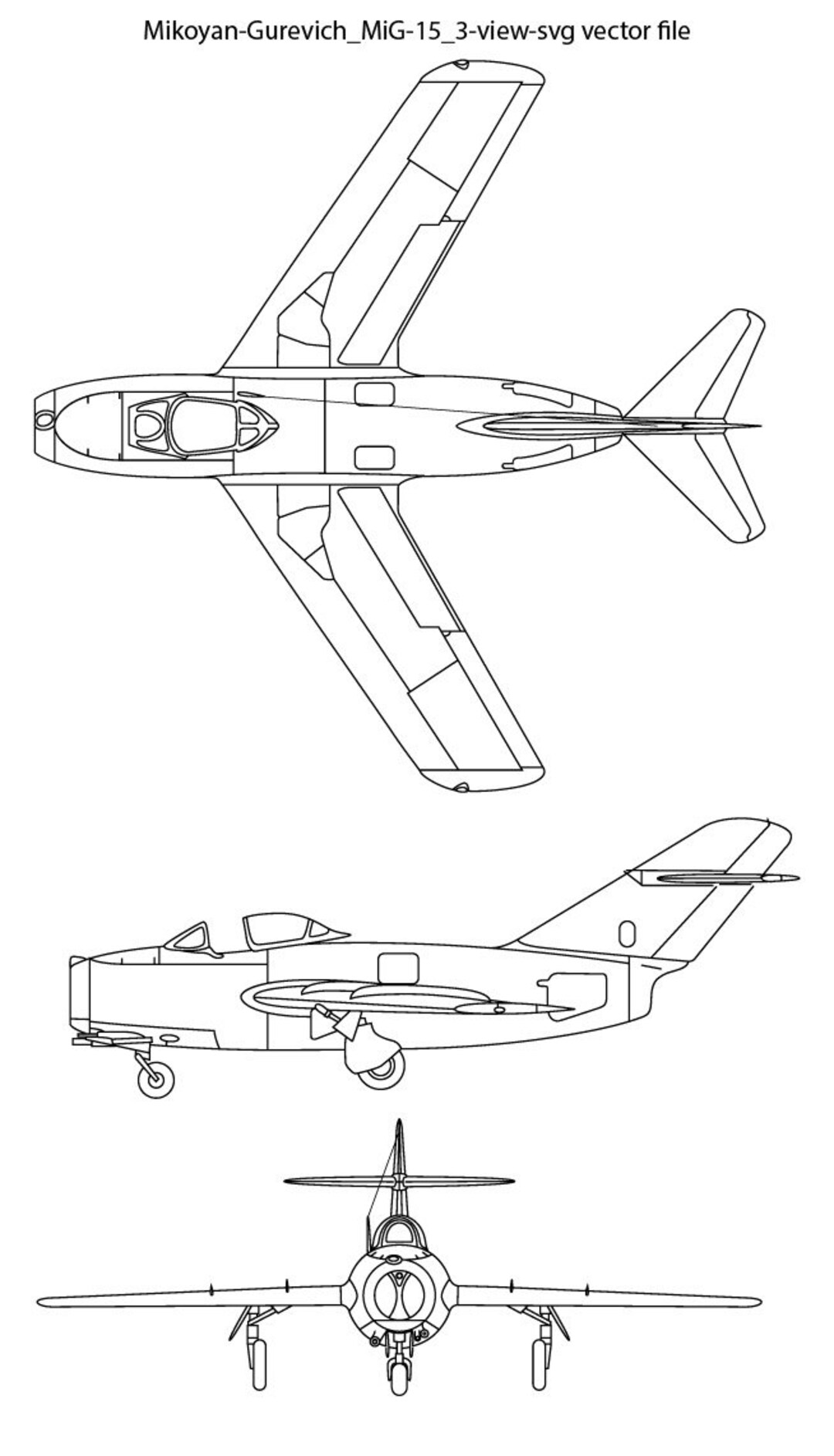 Mikoyan Gurevich Mig 15 3 View Svg Vector File, Black White, Helicopter ...