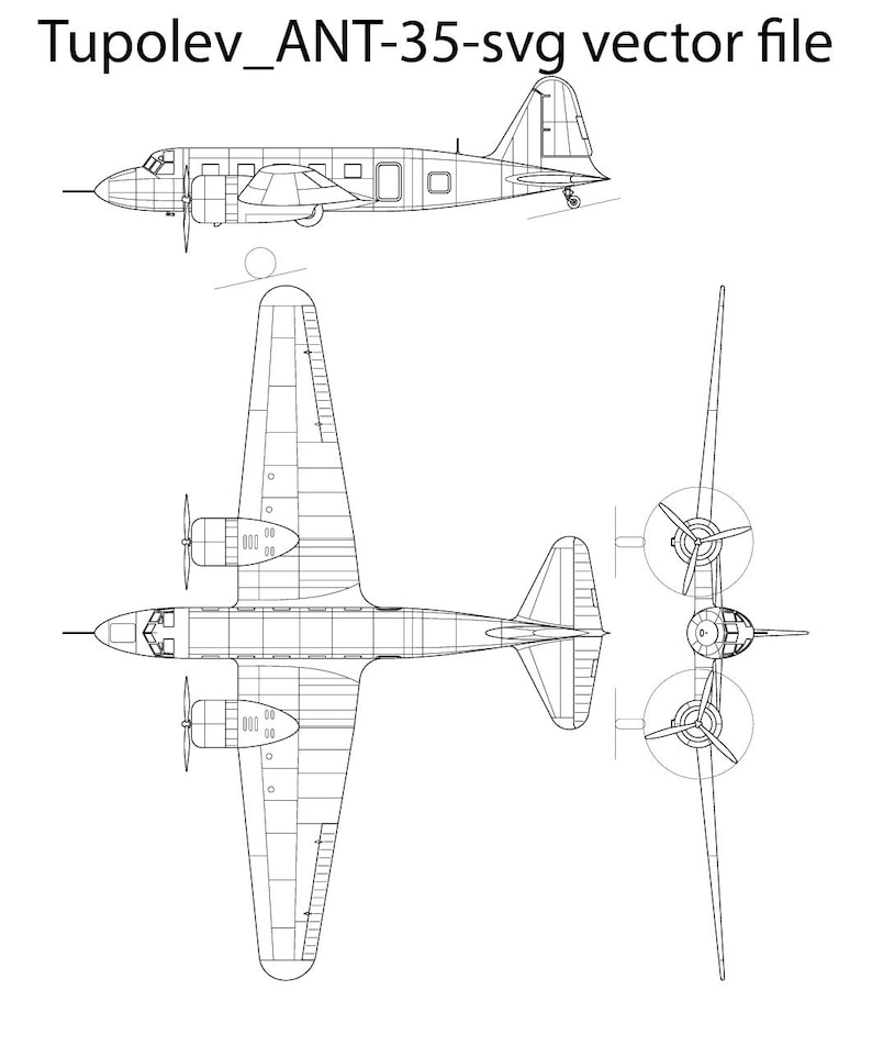 Tupolev ANT 35 Svg Vector File, Black White, Helicopter, Jet, Line Art ...