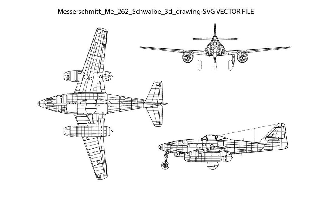 Messerschmitt Me 262 Schwalbe 3d Drawing SVG VECTOR, Black White ...