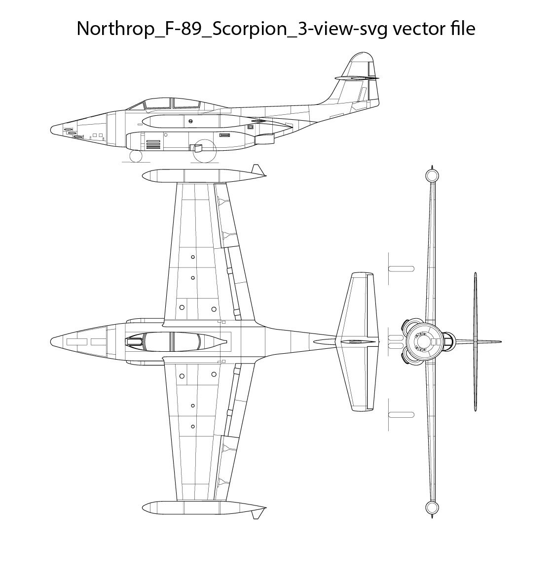 Northrop F 89 Scorpion 3 View Svg Vector File, Black White, Helicopter ...