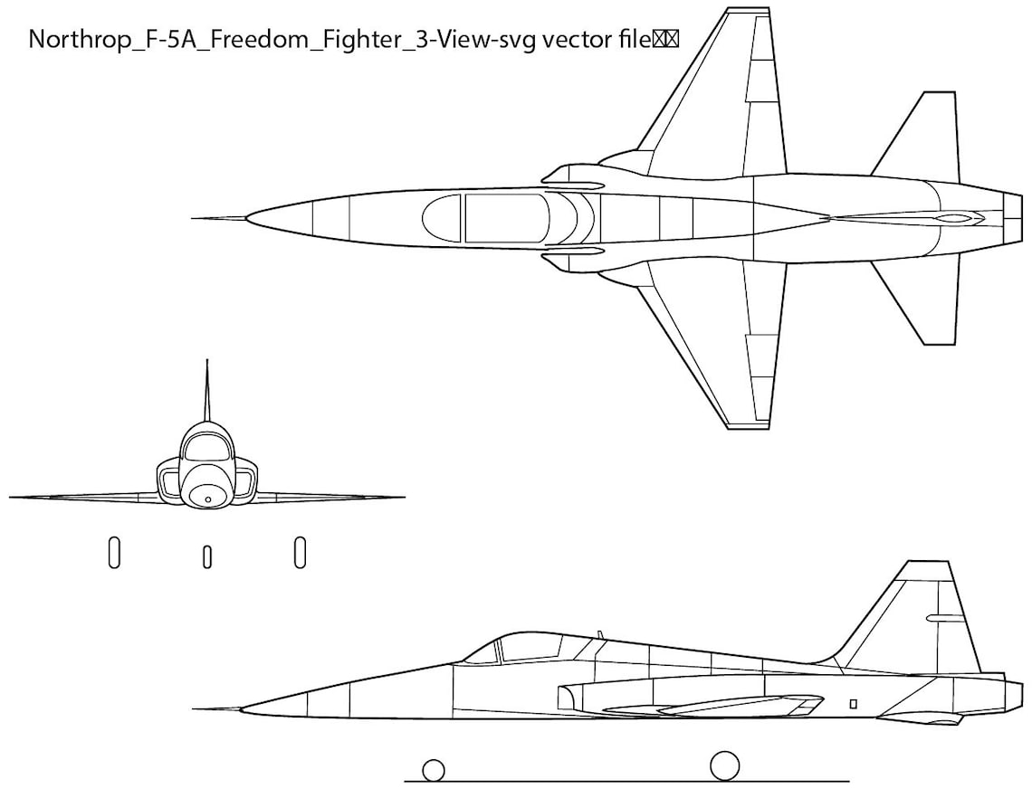 Northrop F 5A Freedom Fighter 3 View Svg Vector File, Black White ...