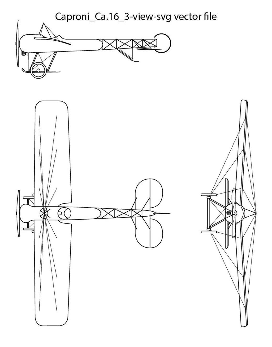 Caproni Ca 16 3 View Svg Vector File , Black White, Helicopter, Jet ...