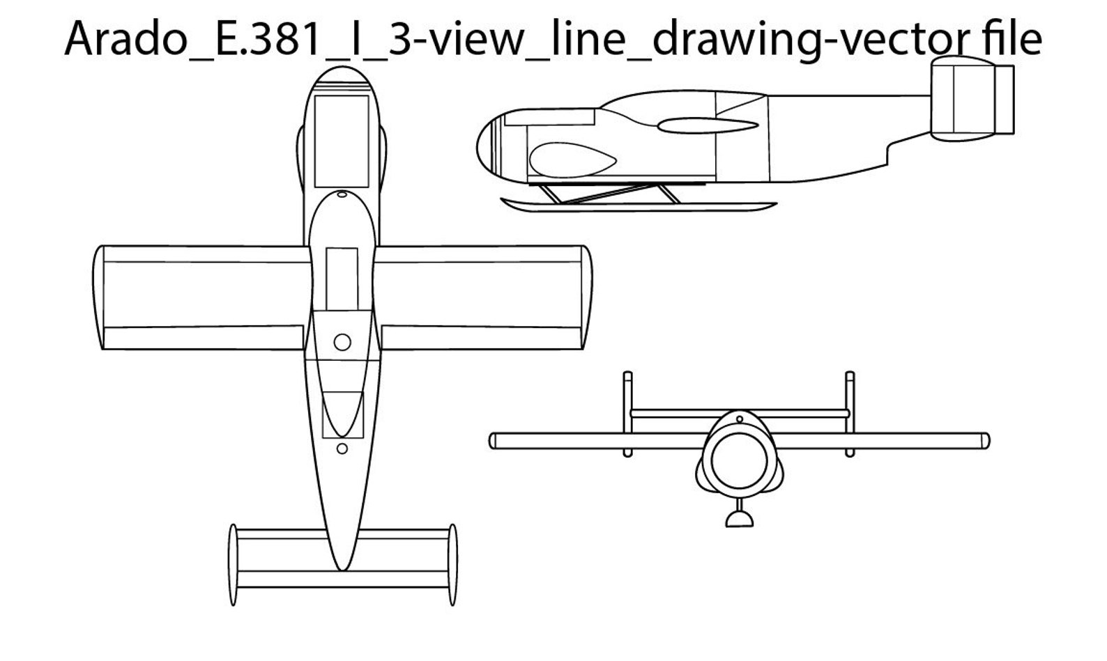 Arado E 381 I 3 View Line Drawing Vector File , Black White, Helicopter ...
