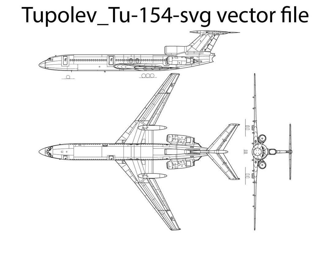 Tupolev Tu 154 Svg Vector File, Black White, Helicopter, Jet, Line Art ...