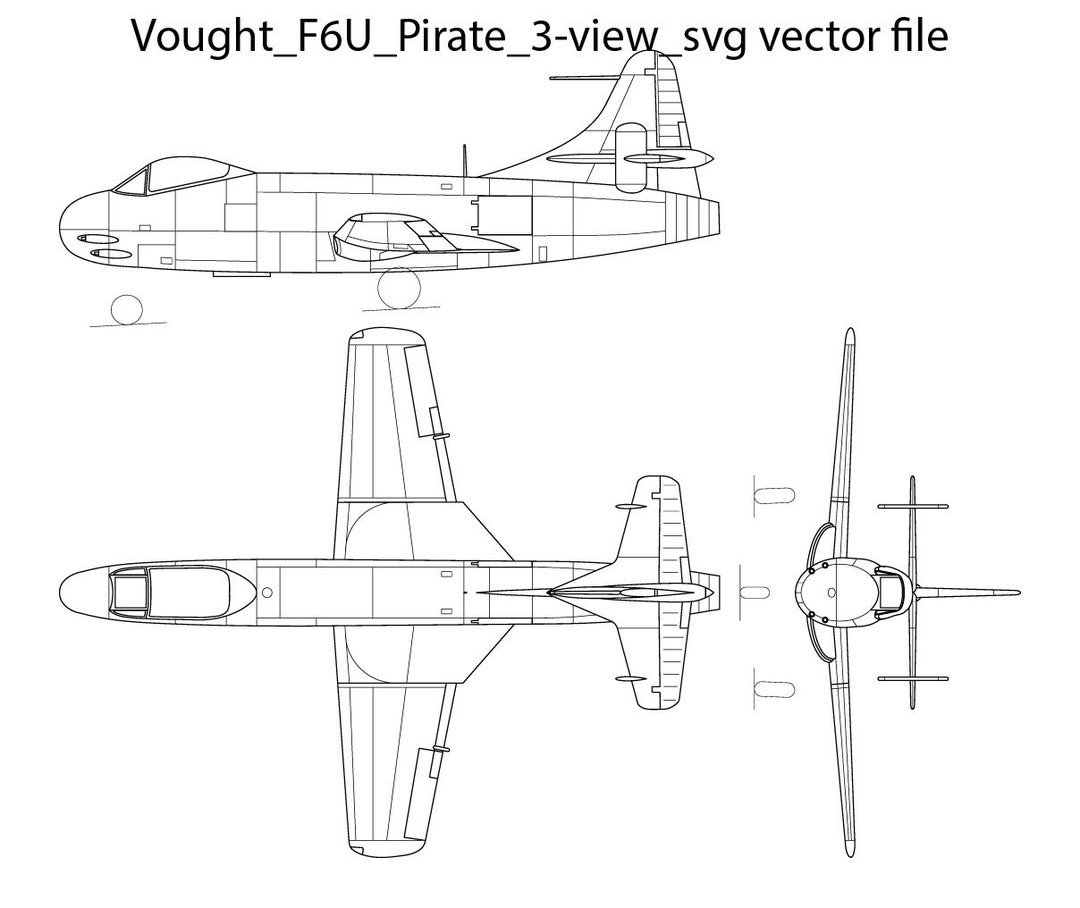 Vought F6U Pirate 3 View Svg Vector File, Black White, Helicopter, Jet ...