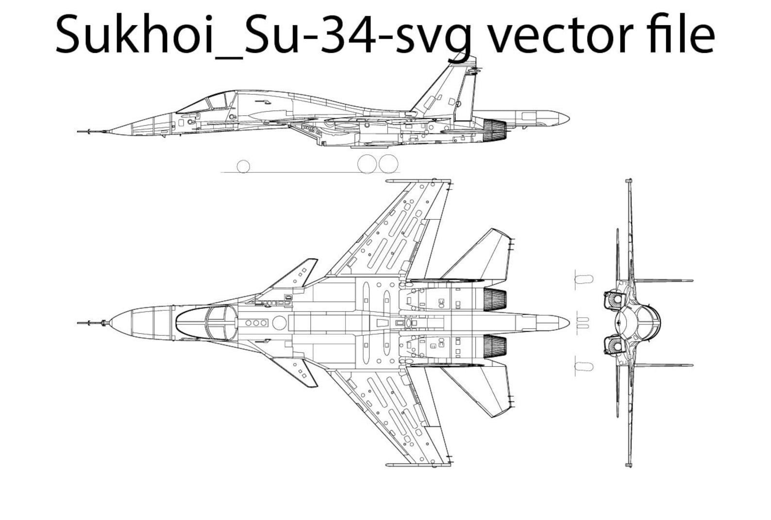 Sukhoi Su 34 Svg Vector File, Black White, Helicopter, Jet, Line Art ...
