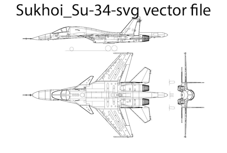 Sukhoi Su 34 Svg Vector File, Black White, Helicopter, Jet, Line Art ...