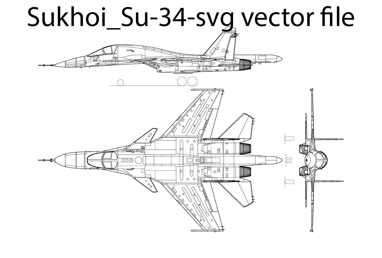 Sukhoi Su 34 Svg Vector File, Black White, Helicopter, Jet, Line Art ...