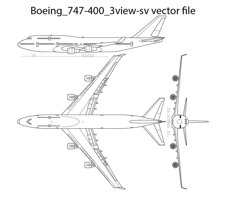 Boeing 747 400 3 View Svg Vector File , Black White, Helicopter, Jet ...