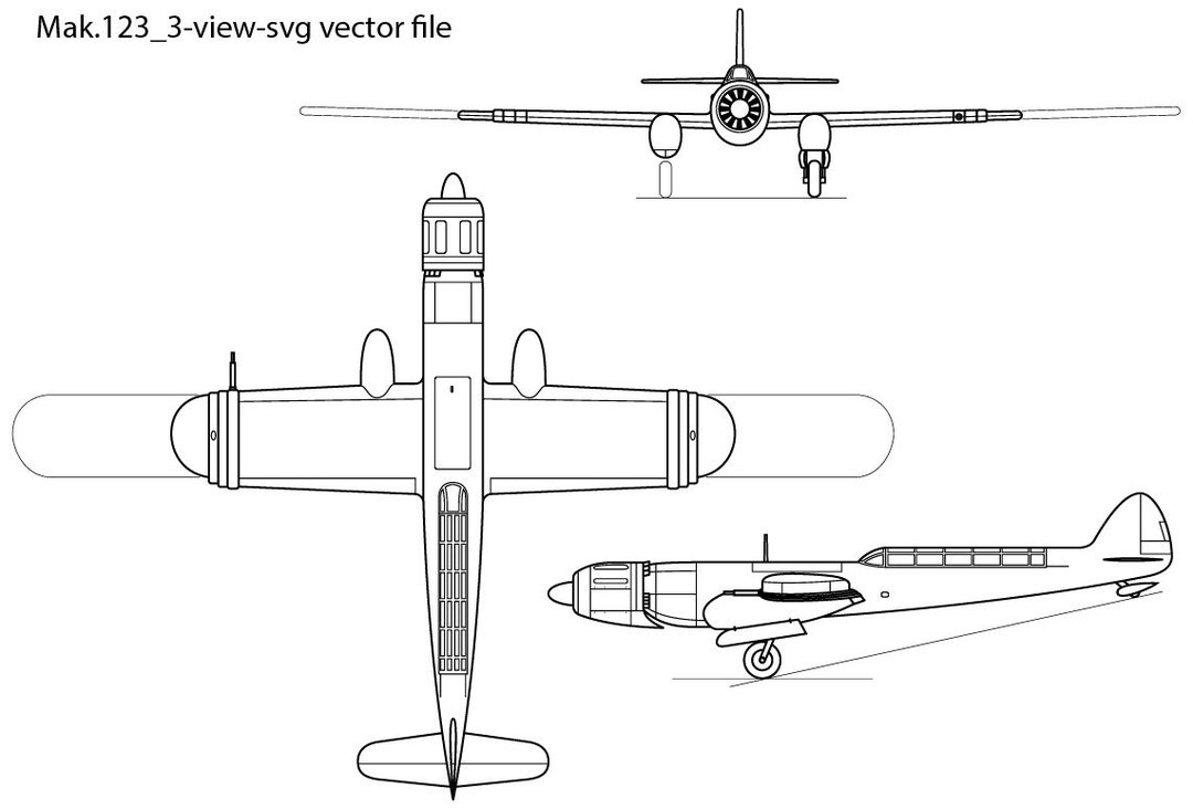 Mak 123 3 View Svg Vector File, Black White, Helicopter, Jet, Line Art ...