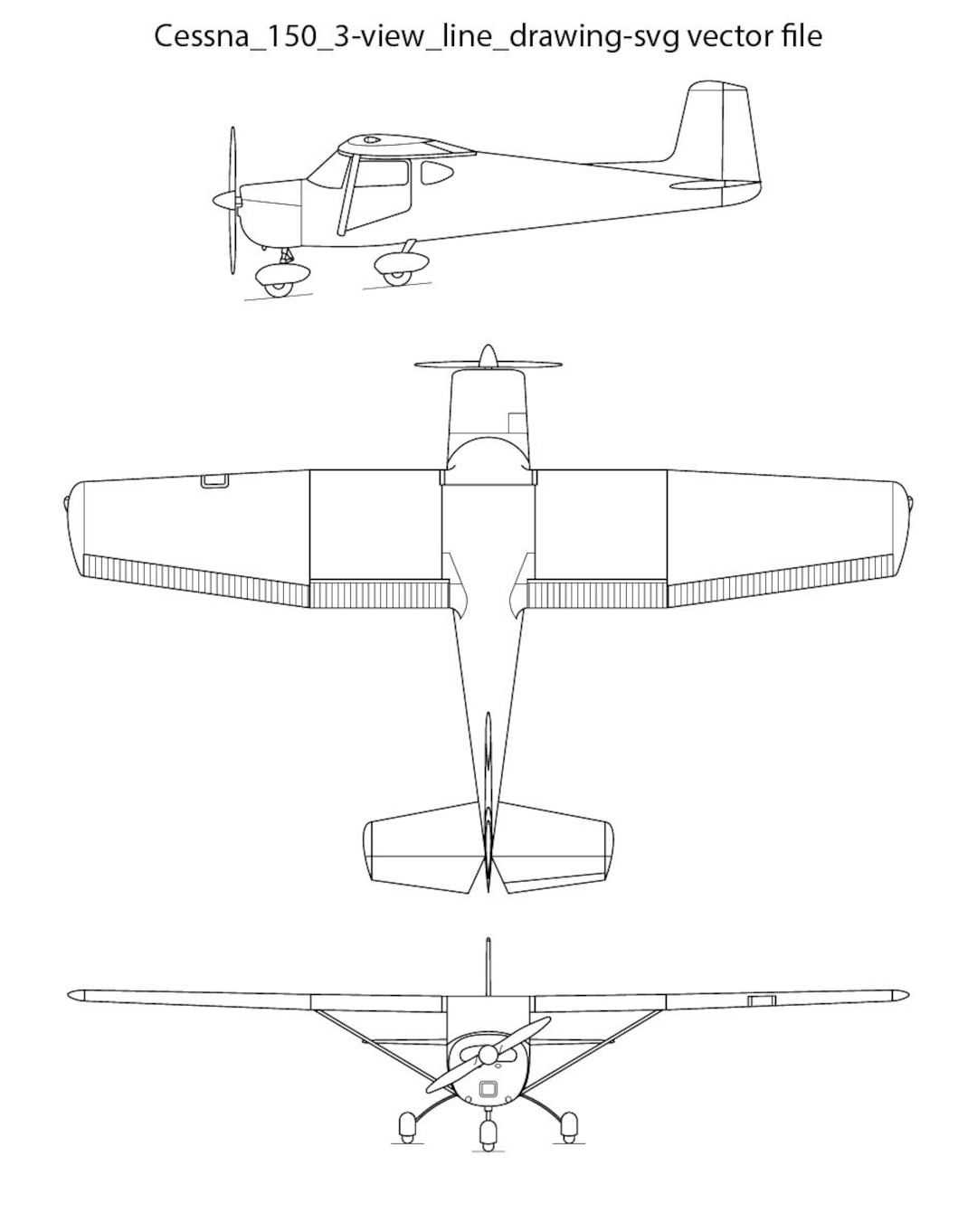 Cessna 150 3 View Line Drawing Svg Vector File, Black White, Helicopter ...