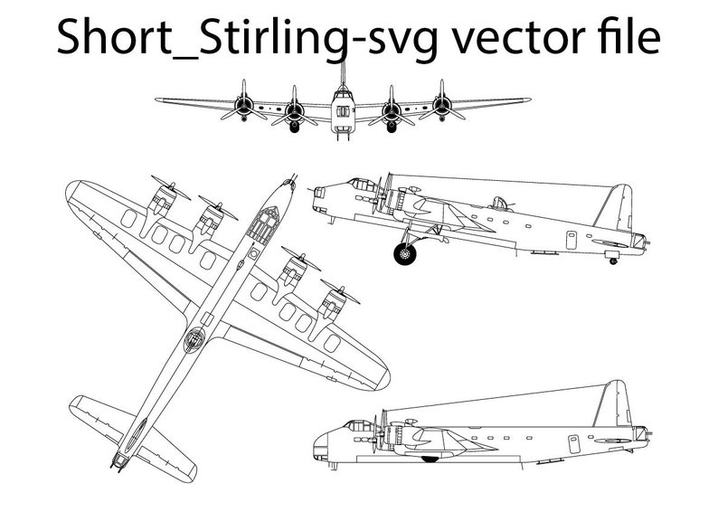 Short Stirling Svg Vector File, Black White, Helicopter, Jet, Line Art ...