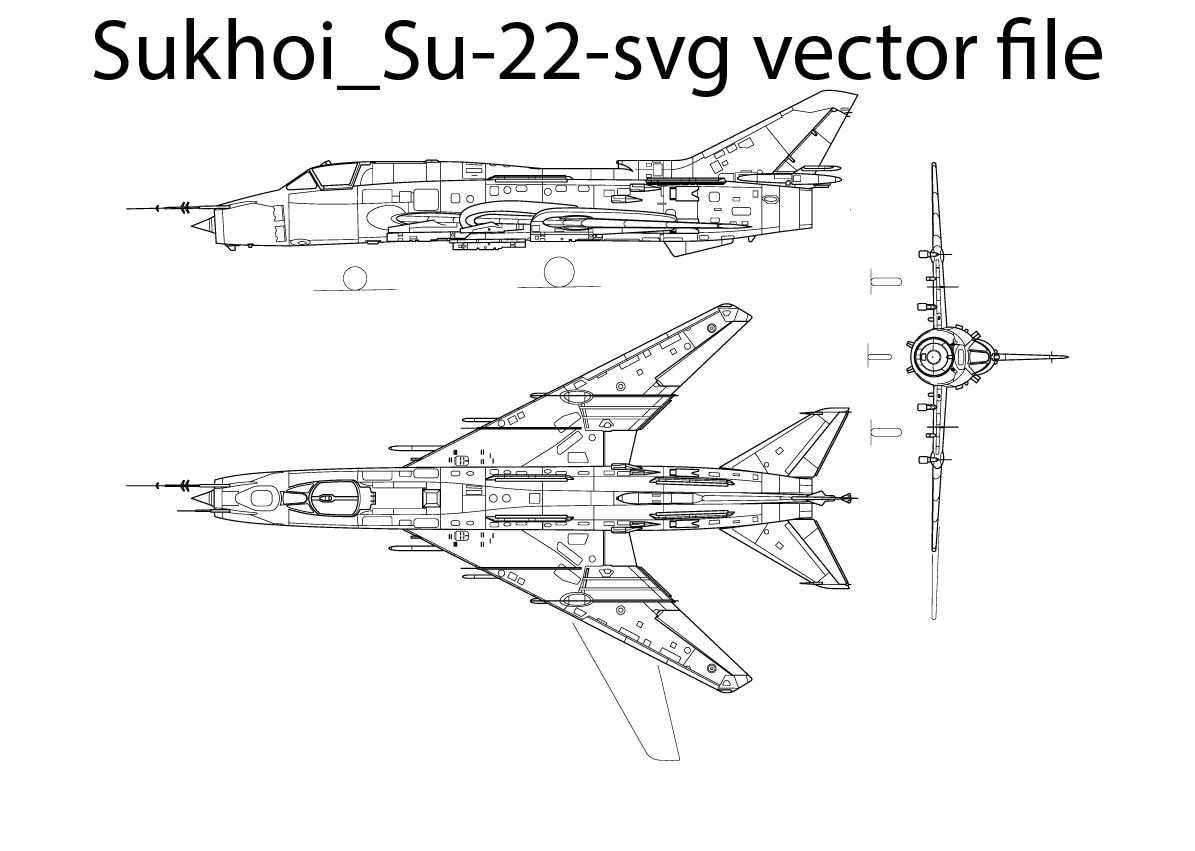 Sukhoi Su 22 Svg Vector File, Black White, Helicopter, Jet, Line Art ...