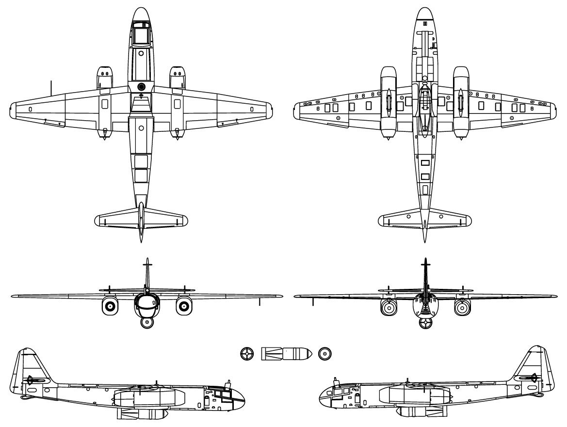 Arado Ar 234 B 3 View Svg Vector File , Black White, Helicopter, Jet ...