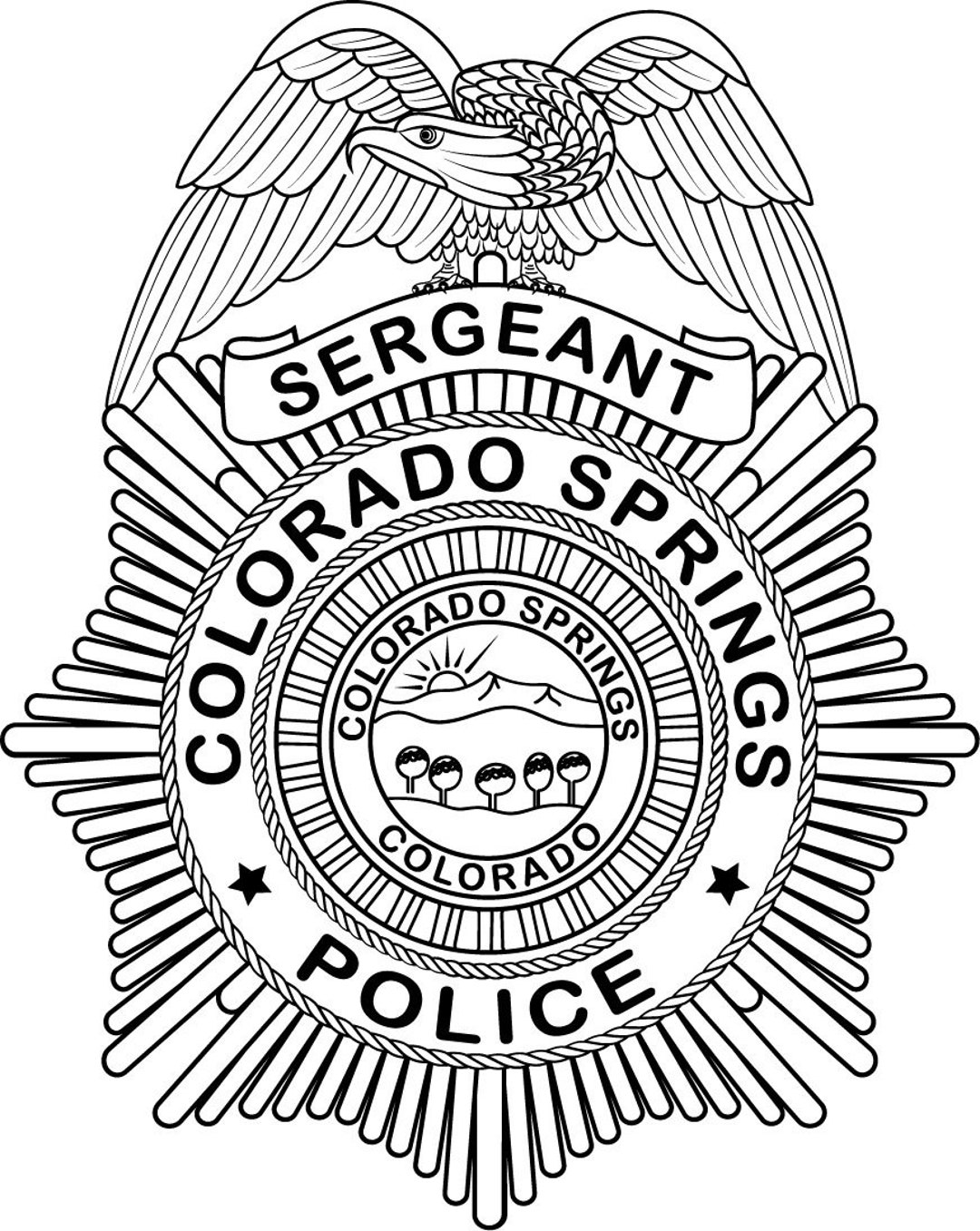 Sergeant Colorado Springs Police Badge, Black White, Svg, Outline, Cnc ...