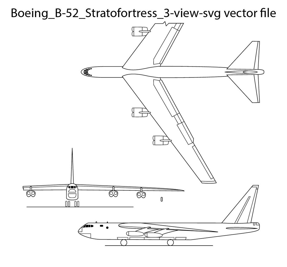 Boeing B 52 Stratofortress 3 View Svg Vector File, Black White ...