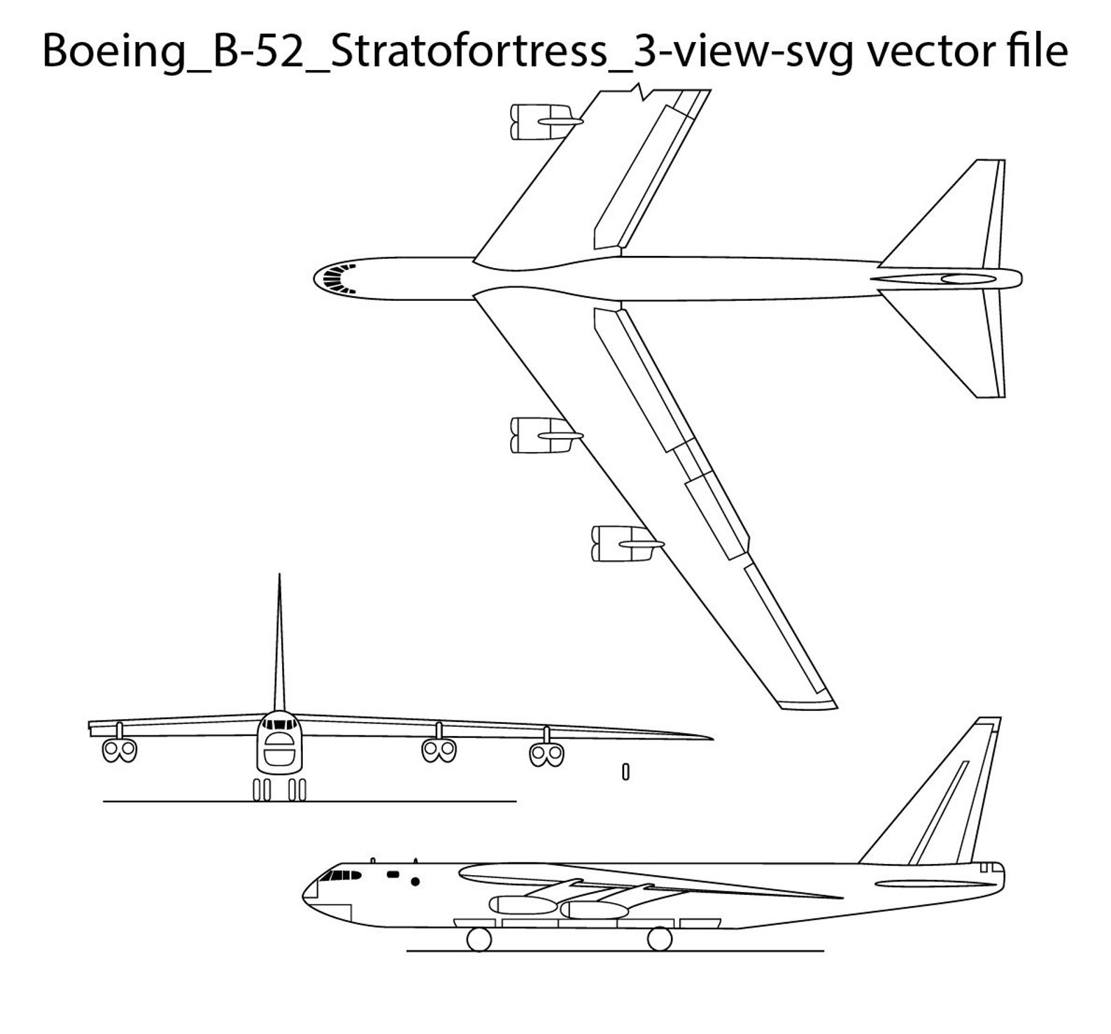 Boeing B 52 Stratofortress 3 View Svg Vector File, Black White ...