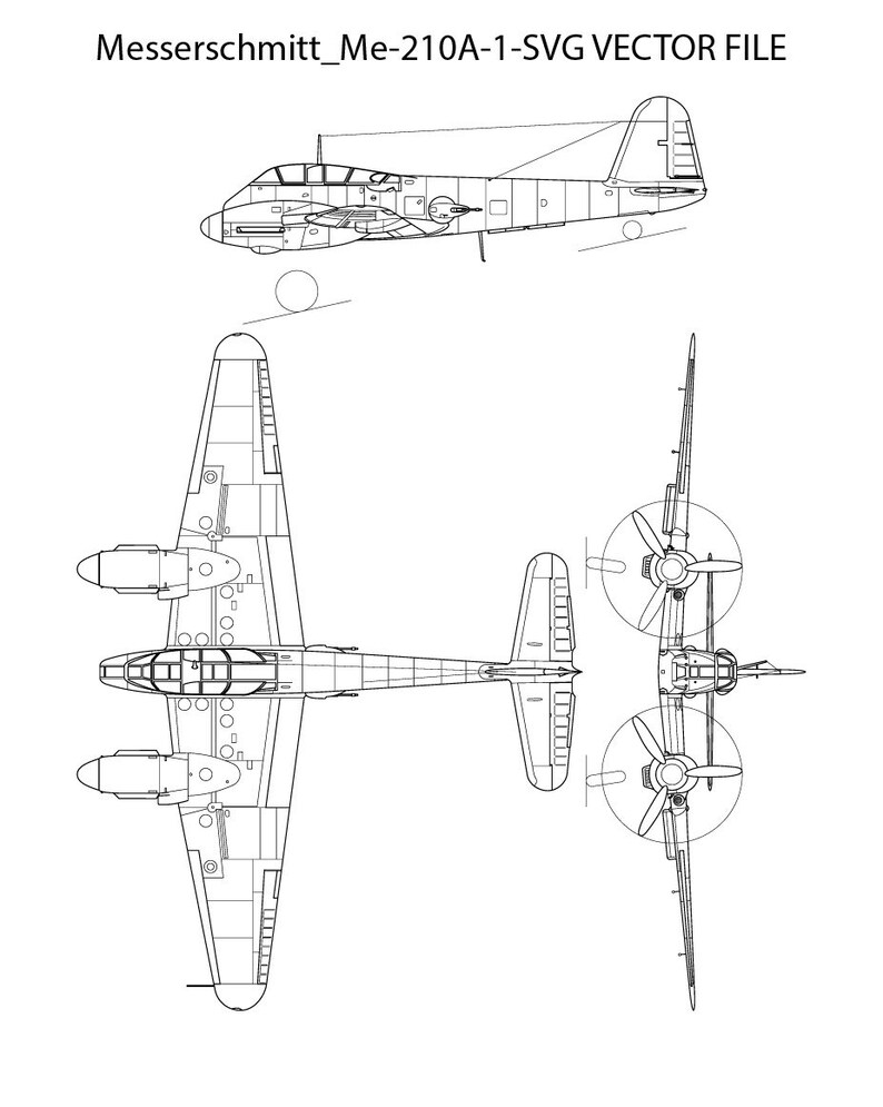 Messerschmitt Me 210A 1 SVG VECTOR FILE, Black White, Helicopter, Jet ...