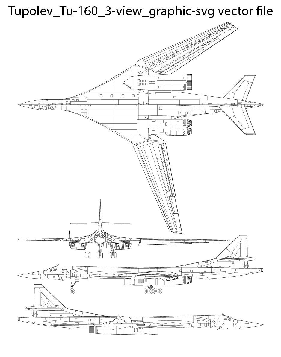 Tupolev Tu 160 3 View Graphic Svg Vector File, Black White, Helicopter ...