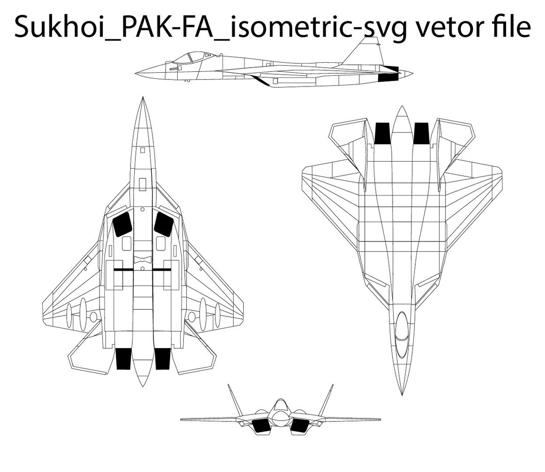 Sukhoi PAK FA Isometric Svg Vetor File, Black White, Helicopter, Jet ...