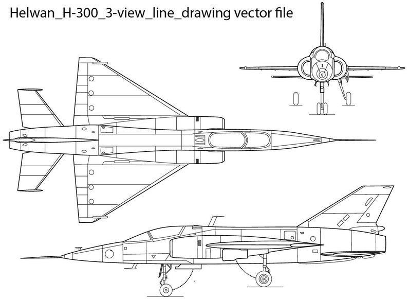 Helwan H 300 3 View Line Drawing Vector File, Black White, Helicopter ...