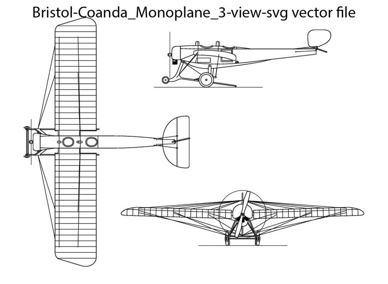 Bristol Coanda Monoplane 3 View Svg Vector File , Black White ...