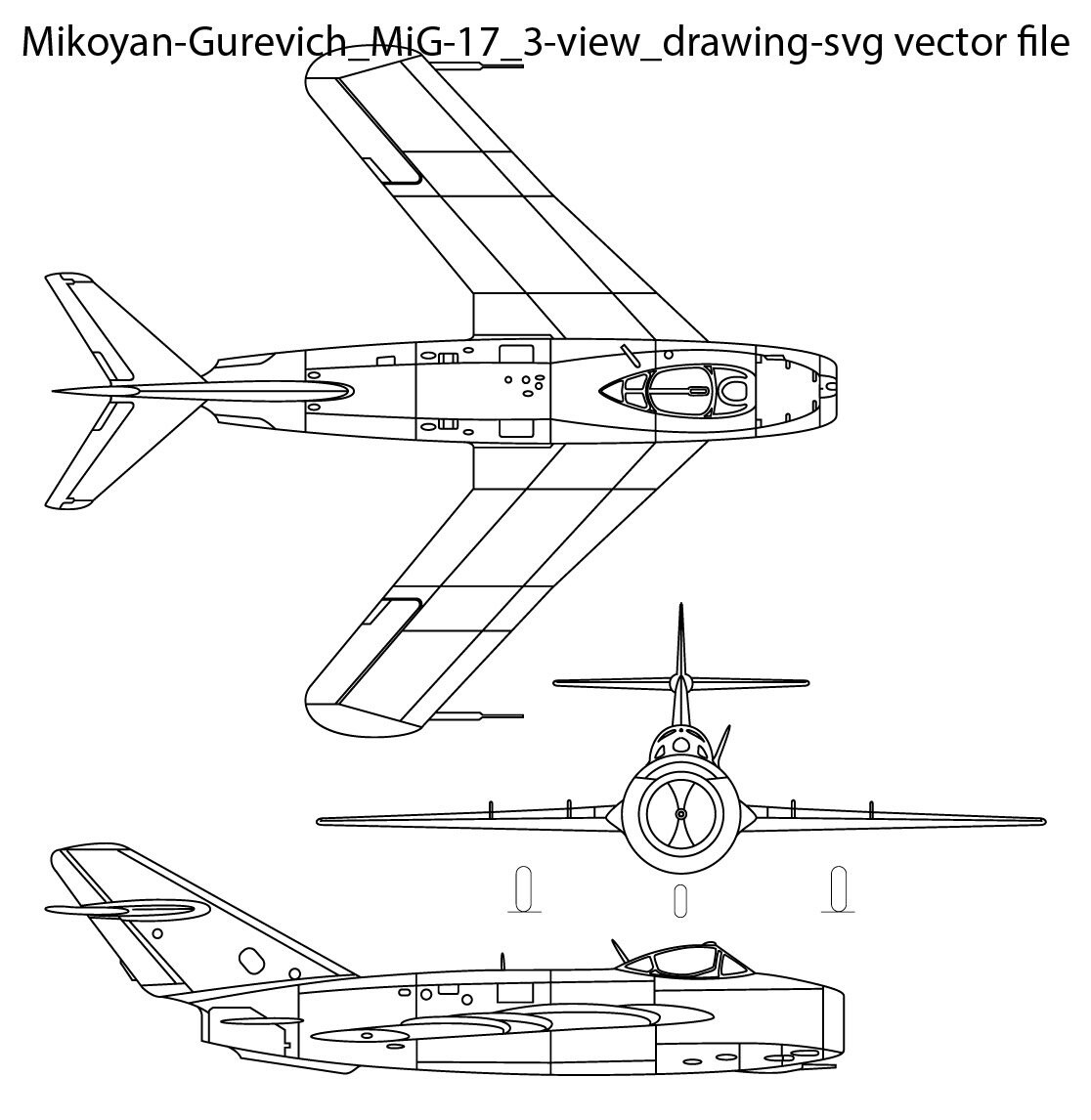 Mikoyan Gurevich Mig 17 3 View Drawing Svg Vector, Black White ...