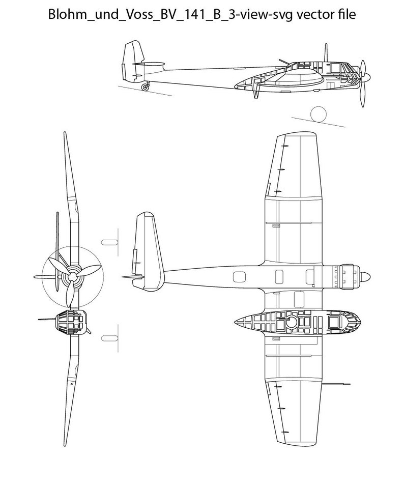 Blohm Und Voss BV 141 B 3 View Svg Vector File, Black White, Helicopter ...