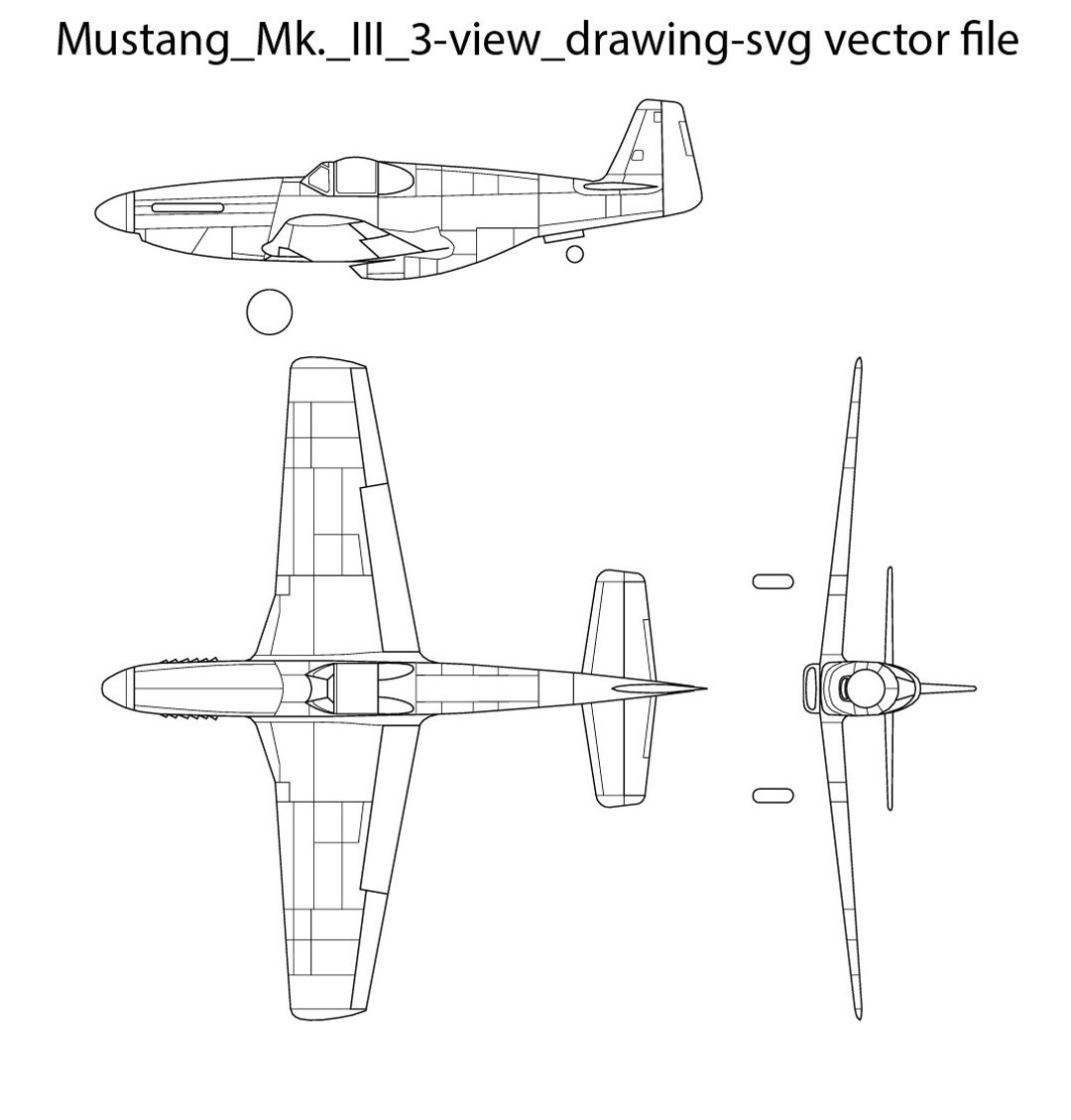Mustang Mk III 3 View Drawing Svg Vector File, Black White, Helicopter ...