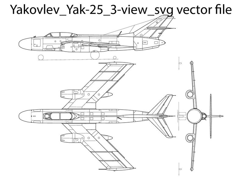 Yakovlev Yak 25 3 View Svg Vector File, Black White, Helicopter, Jet ...
