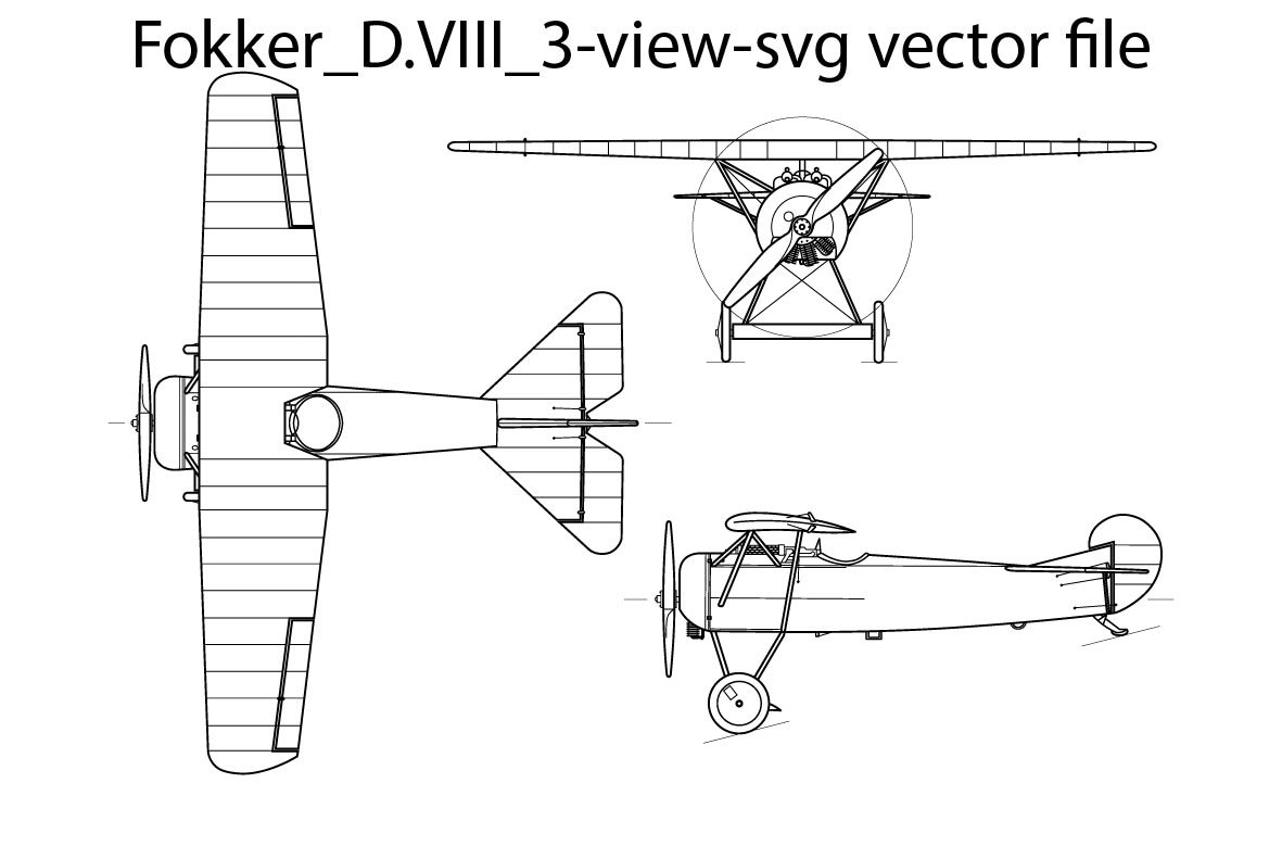 Fokker D VIII 3 View Svg Vector File, Black White, Helicopter, Jet ...