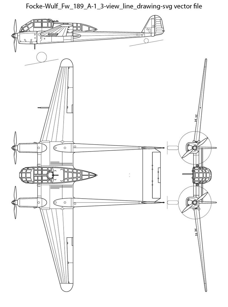 Focke Wulf Fw 189 A 1 3 View Line Drawing Svg Vector Black White ...