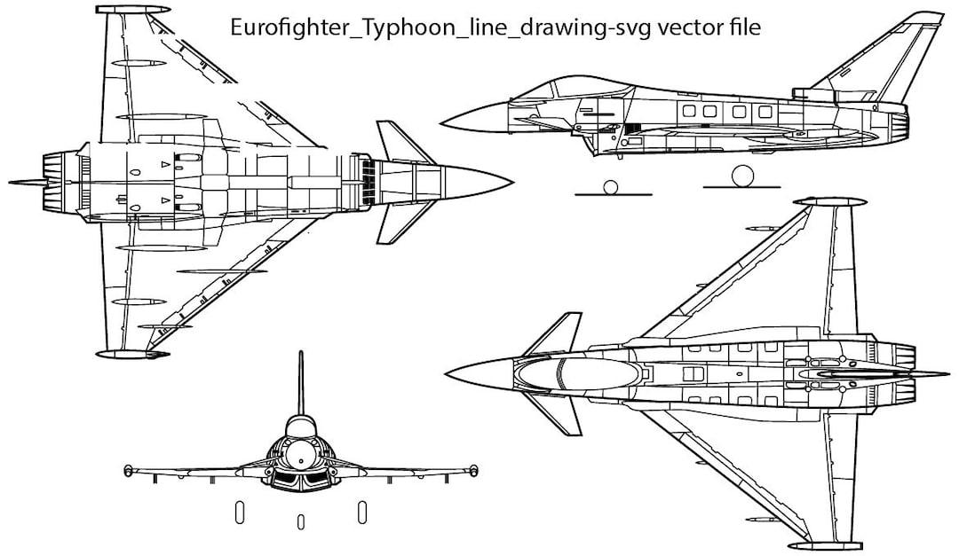 Eurofighter Typhoon Line Drawing Svg Vector File, Black White ...