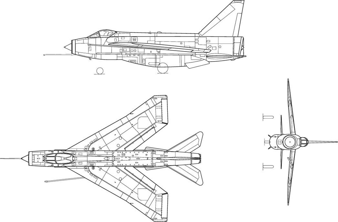 BAC Lightning F Mk.6 3 View Line Drawing Badge, Black White, Svg ...