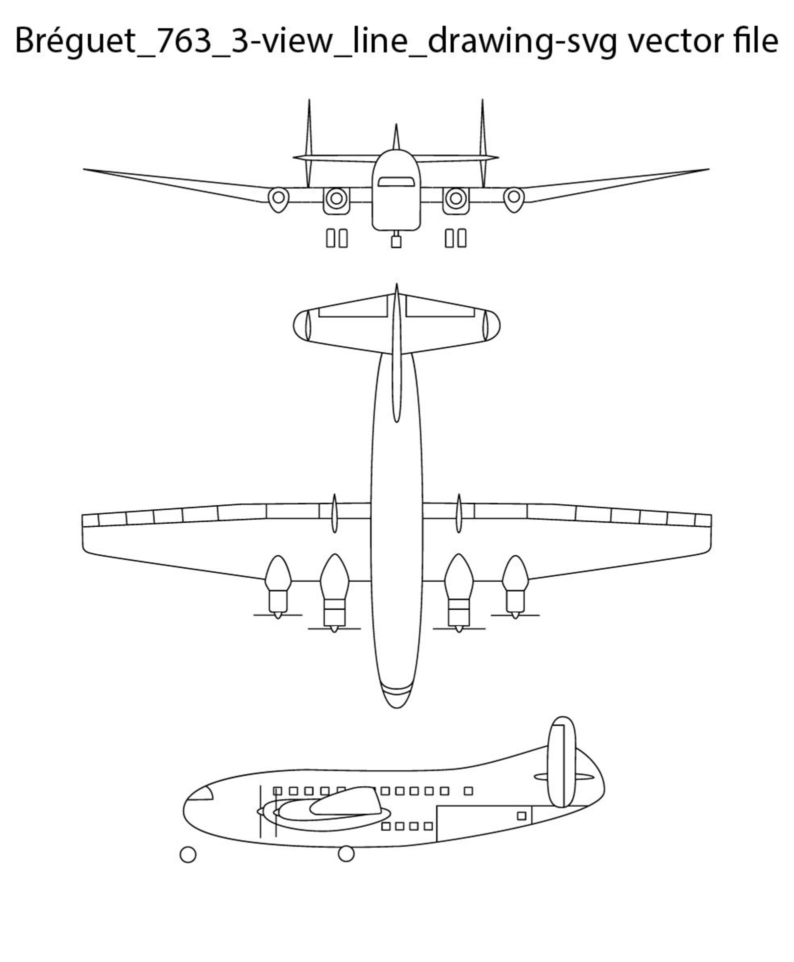 Breguet 763 3 View Line Drawing Svg Vector File , Black White ...