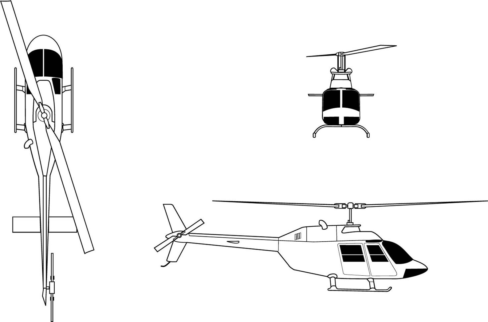 Bell 206A Helicopter 3 View Vector File Jet Fighter Aircraft War ...