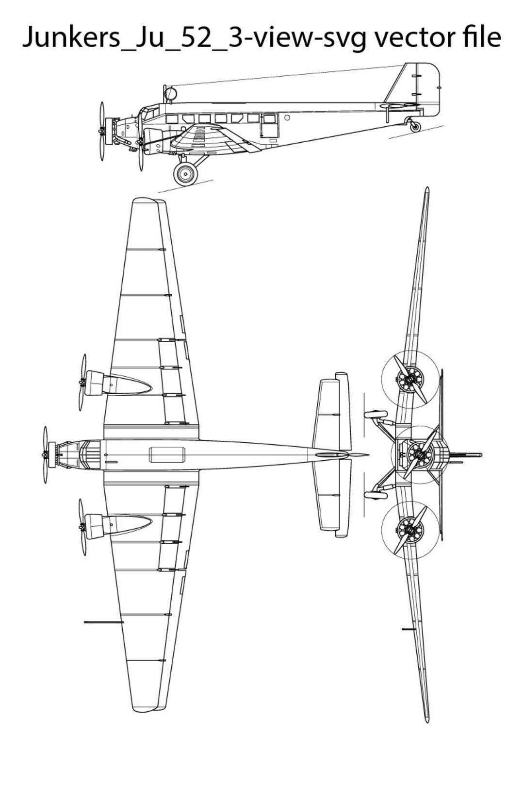 Junkers Ju 52 3 View Svg Vector File, Black White, Helicopter, Jet ...