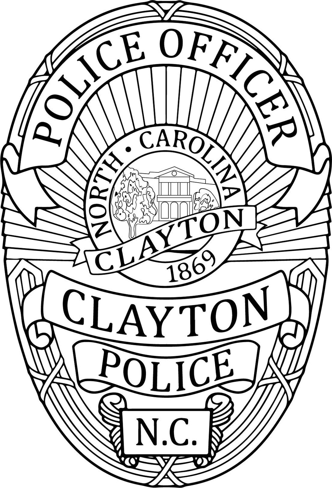 Clayton Police Officer Badge North Carolina Vector File Black White ...