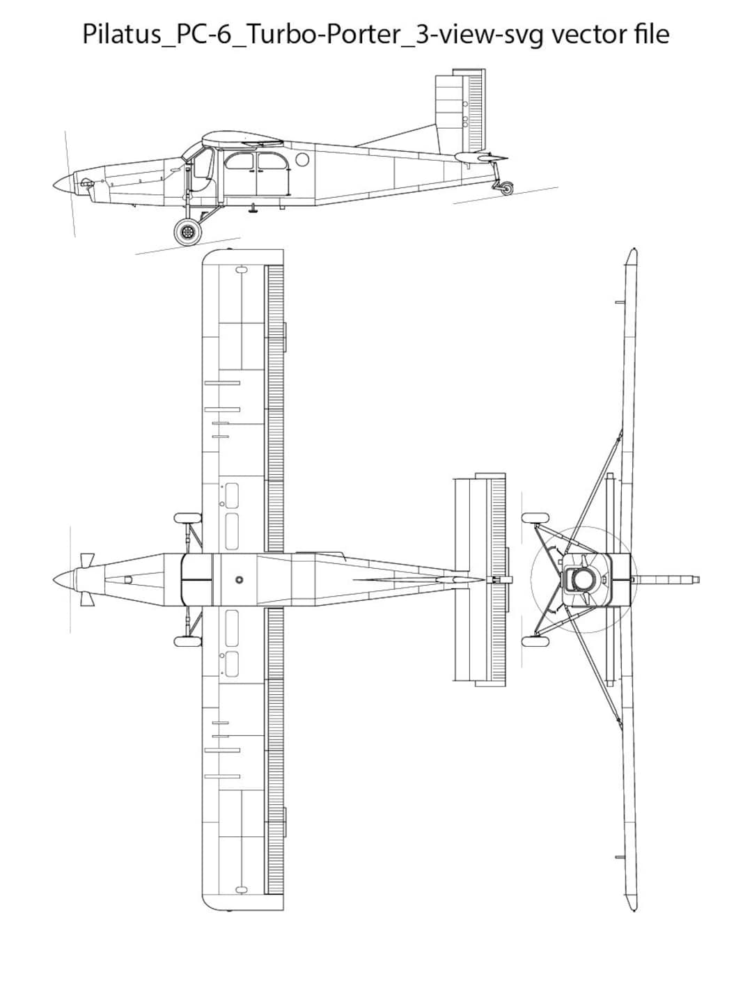 Pilatus PC 6 Turbo Porter 3 View Svg Vector File, Black White ...