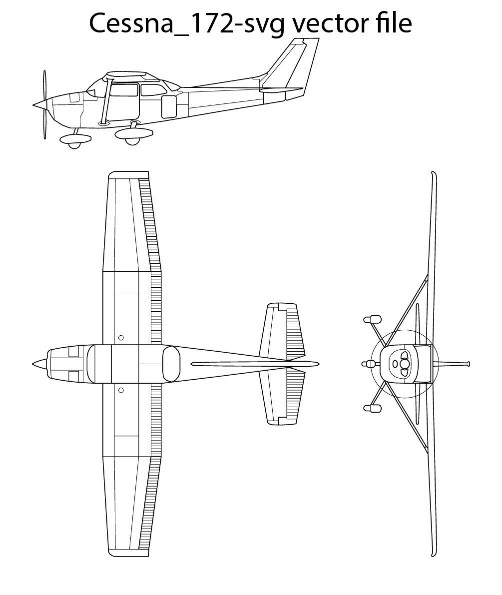 Cessna 172 Svg Vector File, Black White, Helicopter, Jet, Line Art ...