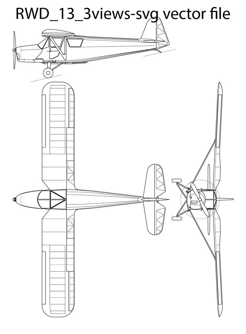 RWD 13, 3 Views Svg Vector File, Black White, Helicopter, Jet, Line Art ...