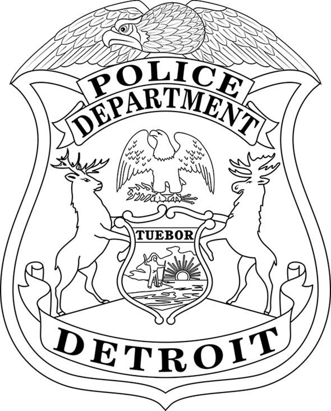 Detroit Police Dept Eagle, Badge, Black White, Svg, Outline, Cnc Cut ...