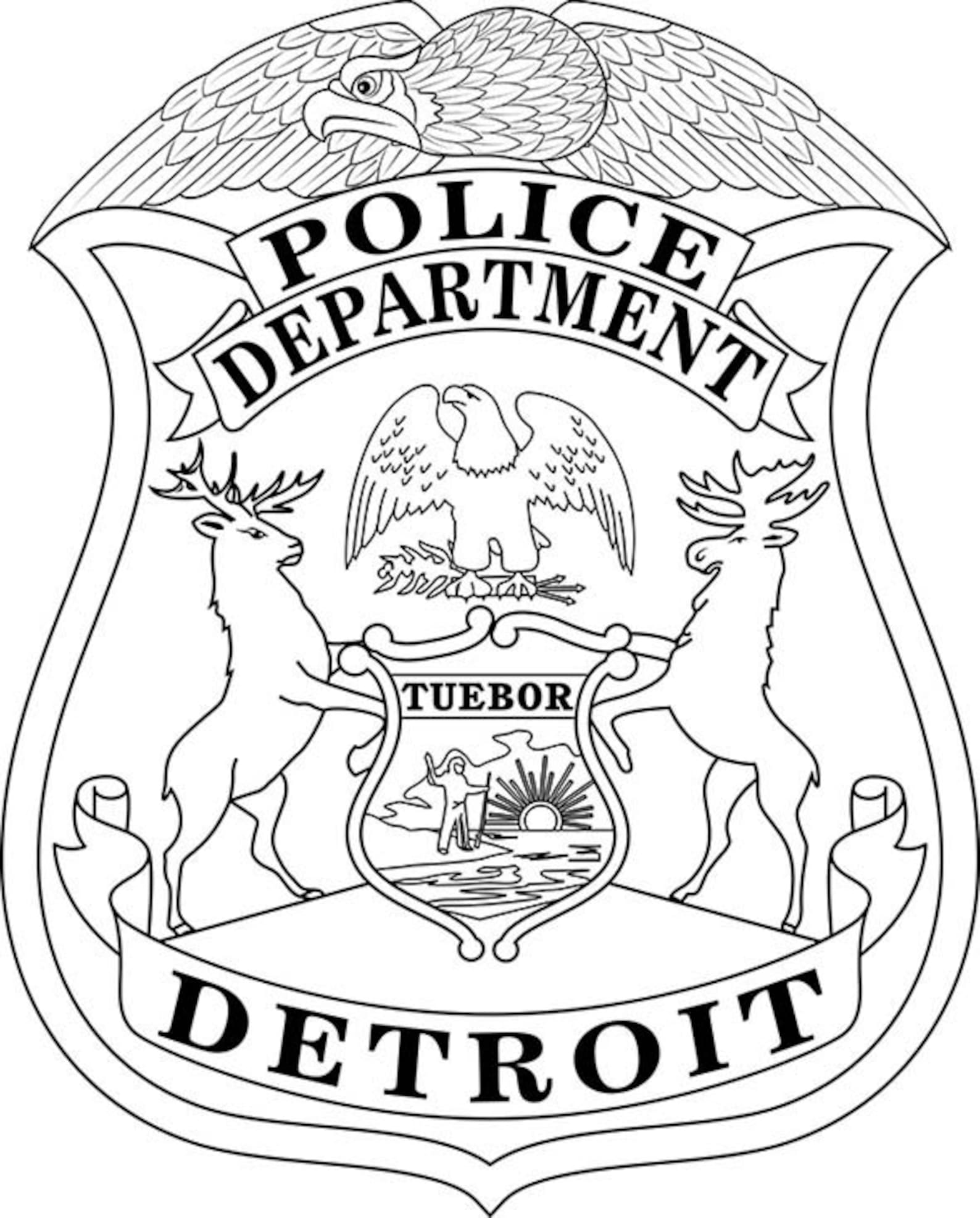 Detroit Police Dept Eagle, Badge, Black White, Svg, Outline, Cnc Cut ...