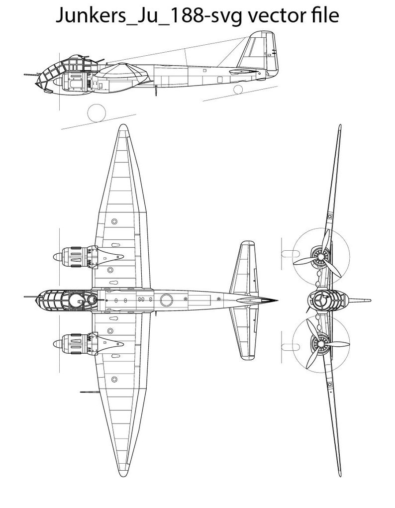 Junkers Ju 188 Svg Vector File, Black White, Helicopter, Jet, Line Art ...