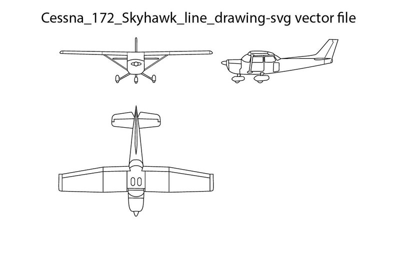 Cessna 172 Skyhawk Line Drawing Svg Vector File, Black White ...