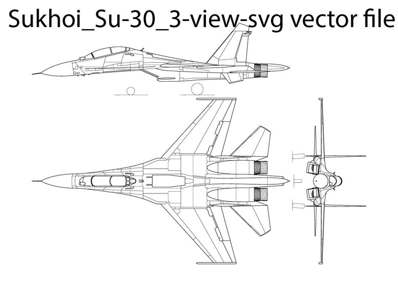 Sukhoi Su 30 3 View Svg Vector File, Black White, Helicopter, Jet, Line ...