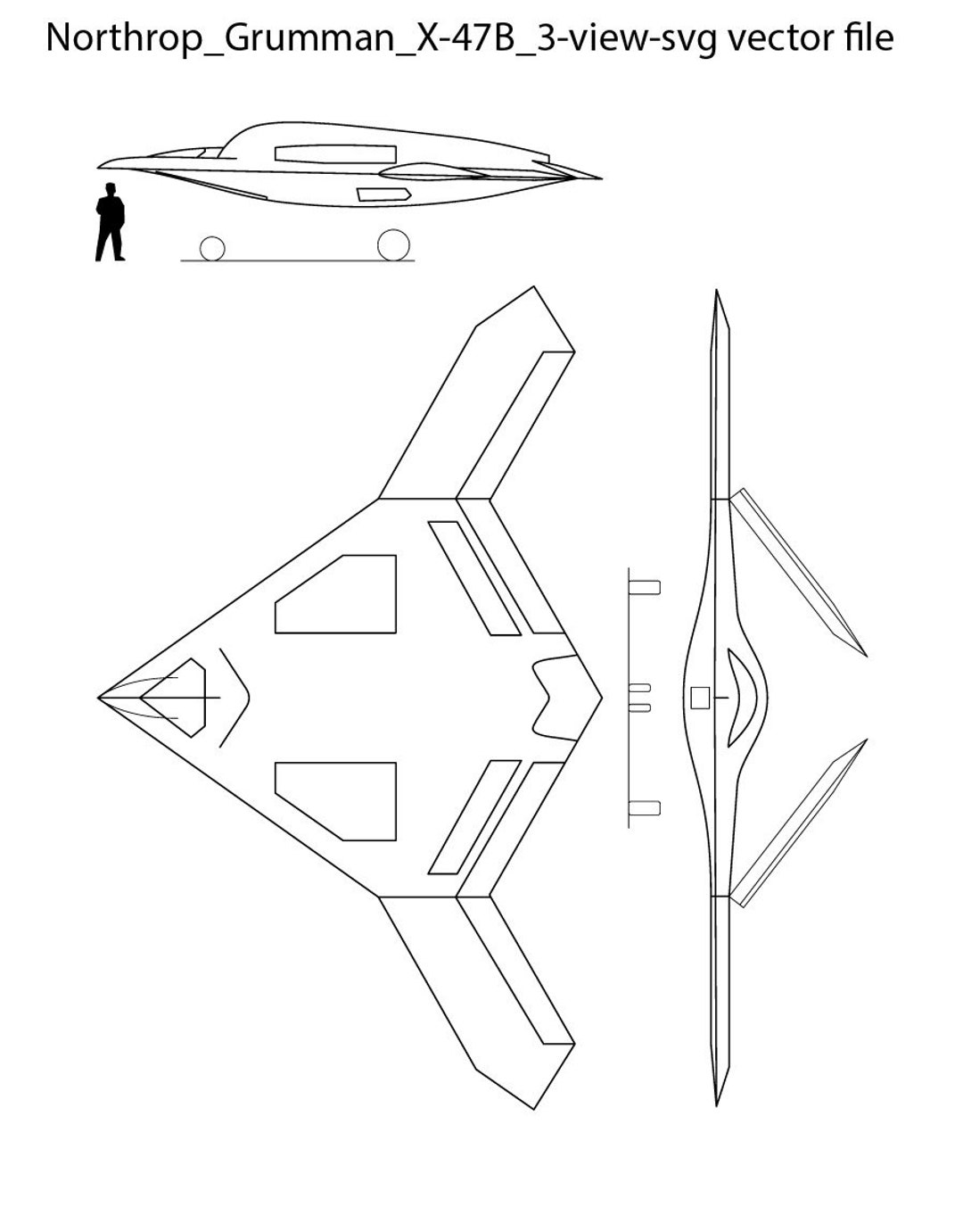 Northrop Grumman X 47B 3 View Svg Vector File, Black White, Helicopter ...