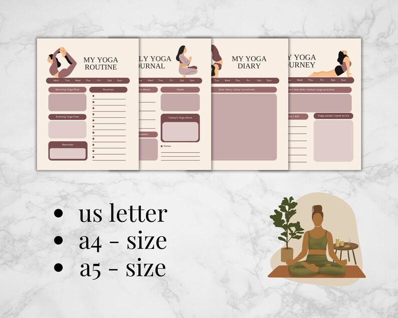 Yoga Digital Planner, Printable Tracker for Yoga Routine, Yoga Calendar ...