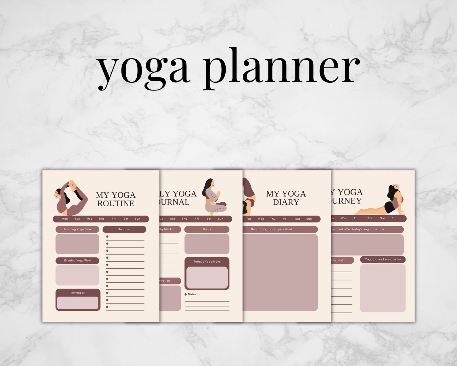 Yoga Digital Planner, Printable Tracker for Yoga Routine, Yoga Calendar ...
