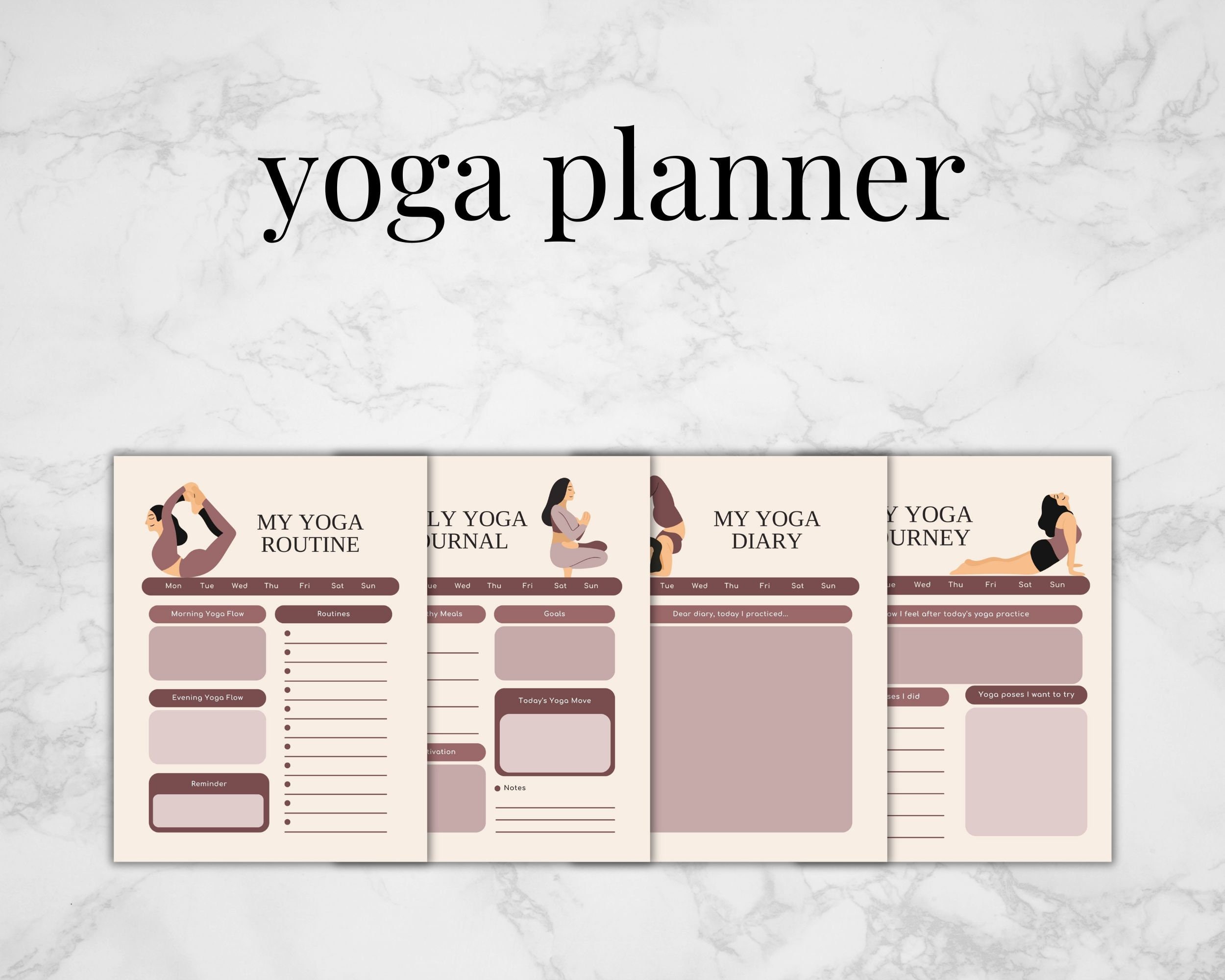 Yoga Digital Planner, Printable Tracker for Yoga Routine, Yoga Calendar ...